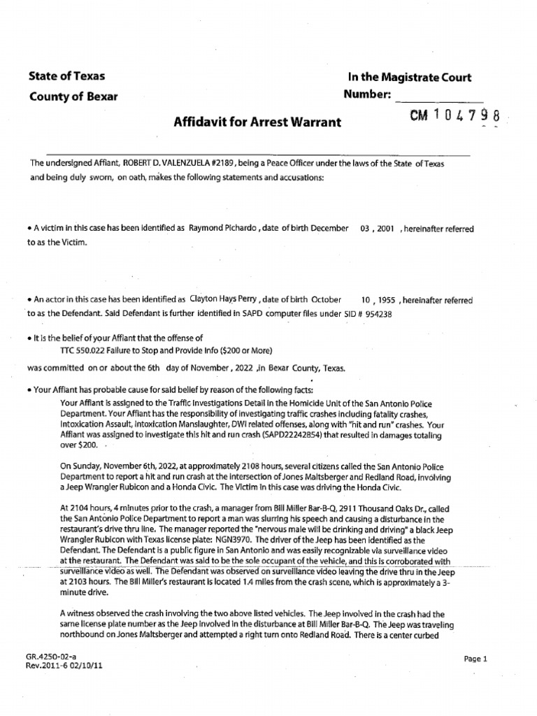 Clayton Perry Arrest Affidavit | PDF