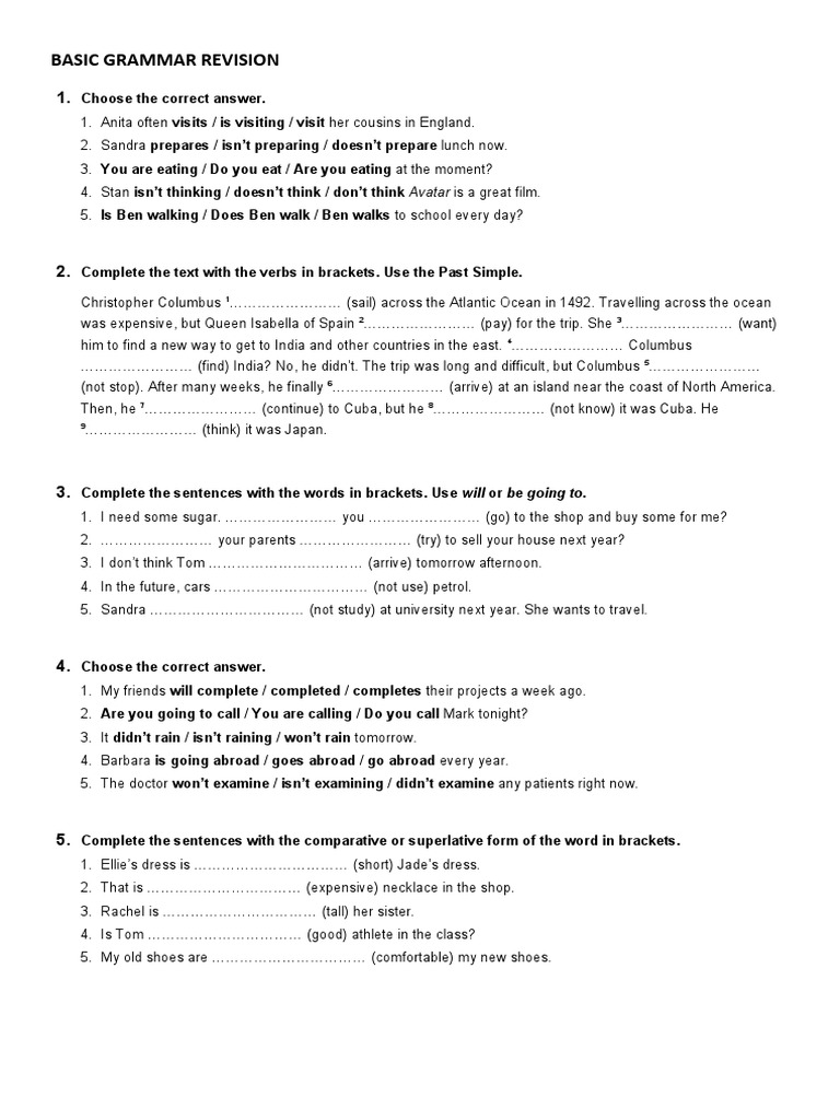 Basic Grammar Revision Exercises | PDF | Christopher Columbus