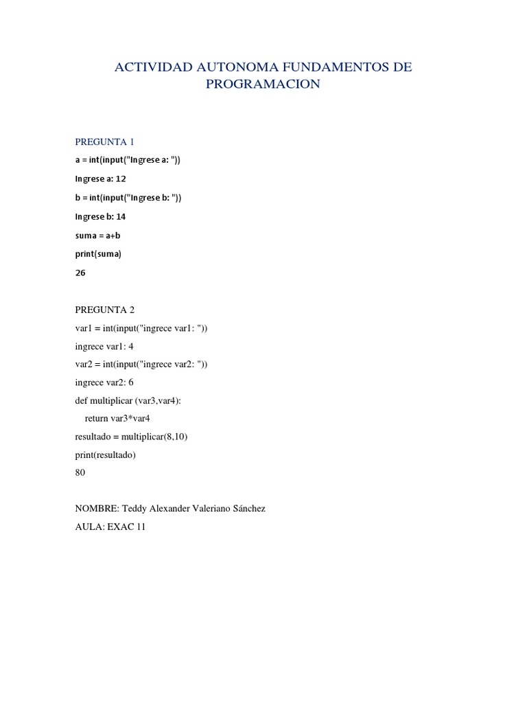 Actividad Autonoma Fundamentos de Programacion | PDF