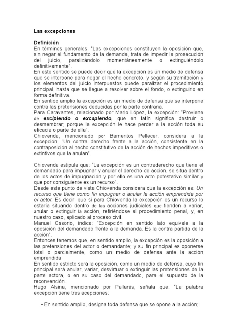 Definición y tipos de excepciones en el proceso civil desde la ...