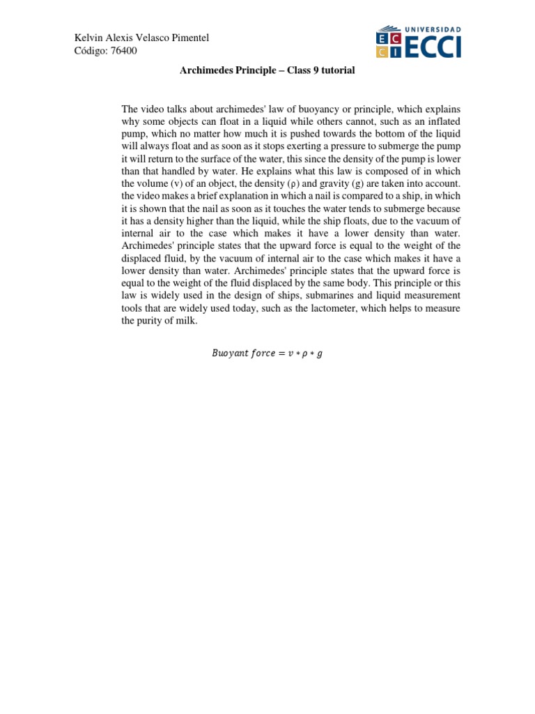Archimedes' Principle Explained for Class 9 | PDF | Home & Garden ...