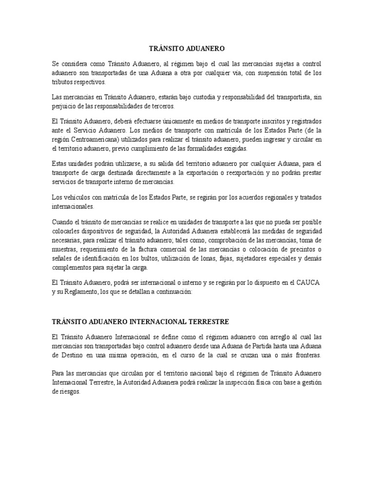 Tránsito Aduanero | PDF | aduana | Contrabando