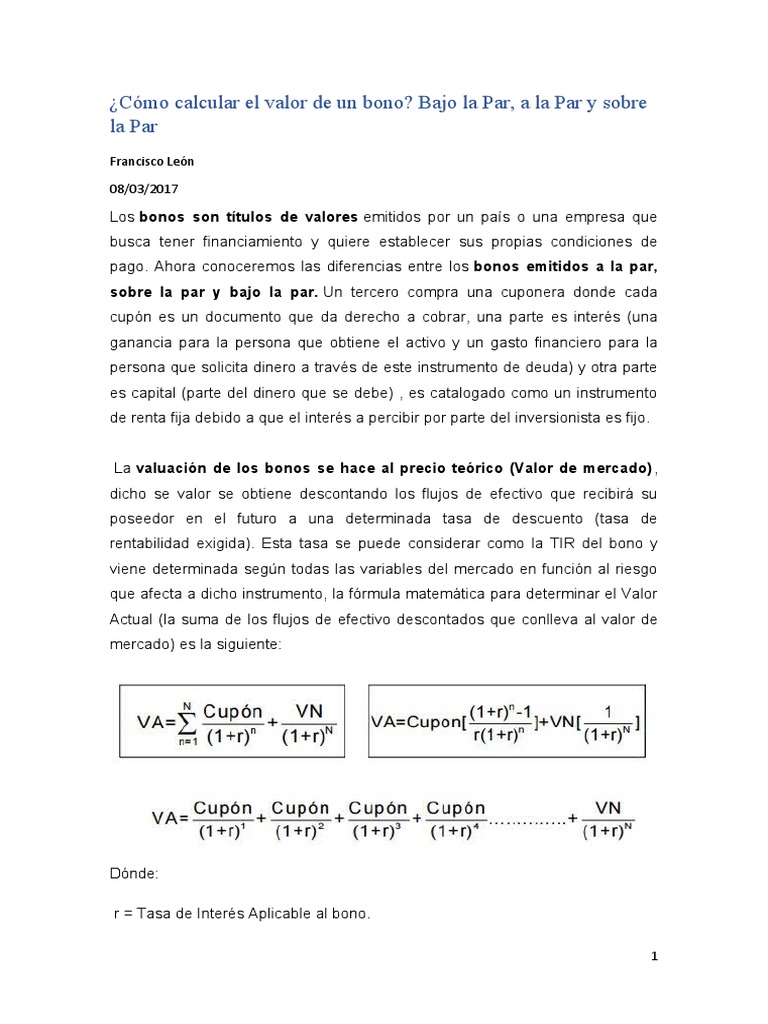 Cálculo del Valor de Bonos: Guía Práctica | PDF | Interés | Economias