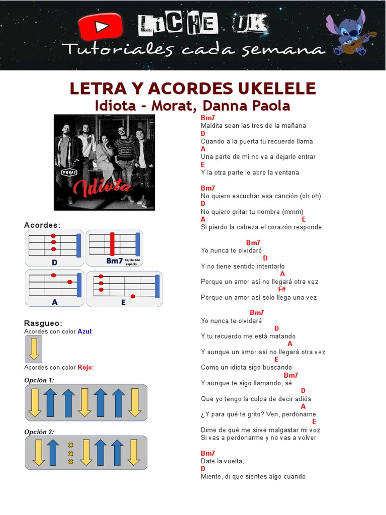 Morat, Danna Paola - Idiota. Letra y Acordes para UKELELE | PDF | Amor