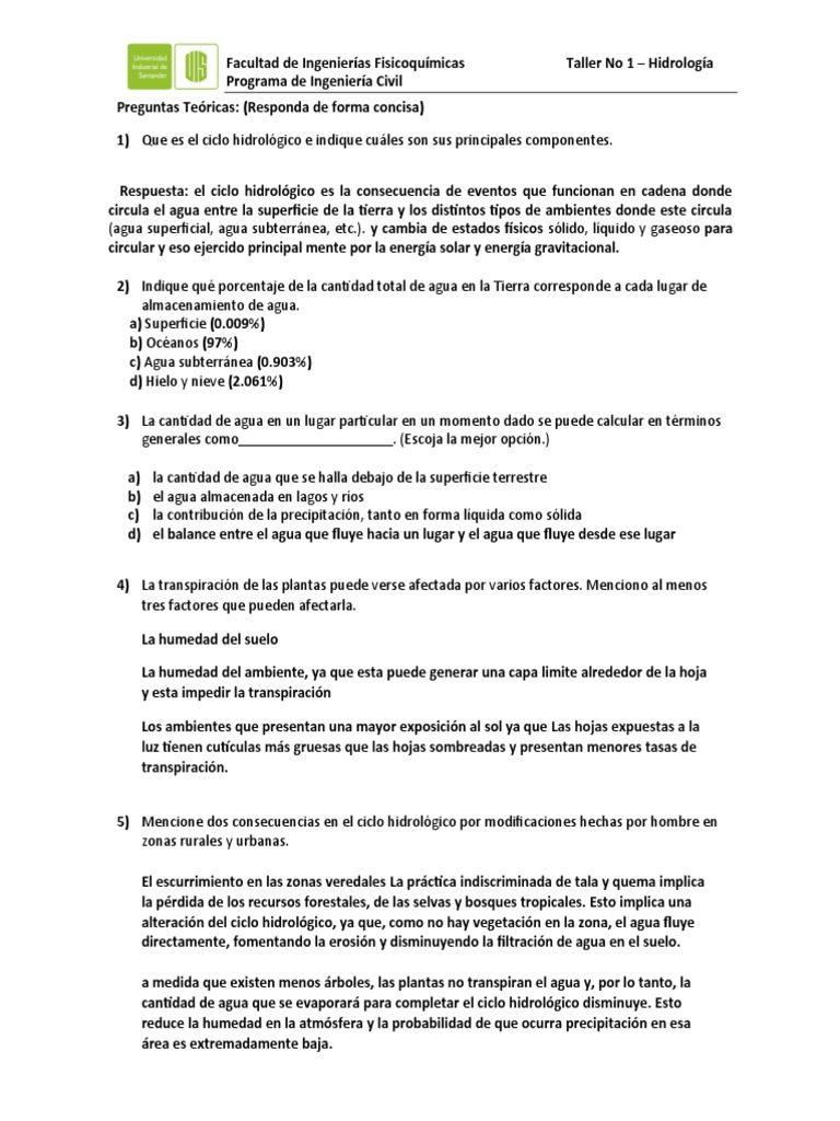 Johnjmar Taller No1 Hidro | PDF | Agua | El ciclo del agua