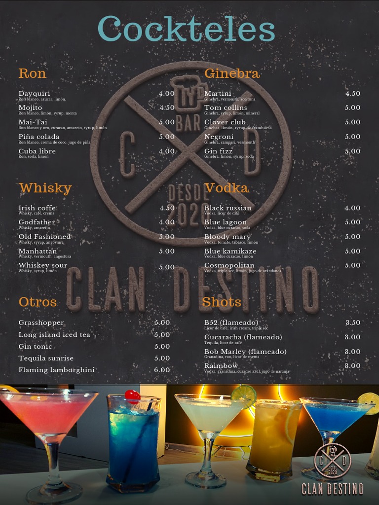 Menu de Cocteles | PDF | Bartending | Mixed Drinks