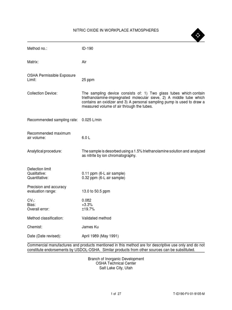 OSHA ID 190 NOx | PDF | Nitrogen Dioxide | Nitric Oxide