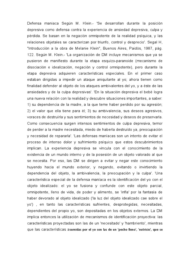 Defensa Maniaca Según Klein | PDF | Trastorno de ansiedad | Ciencias ...
