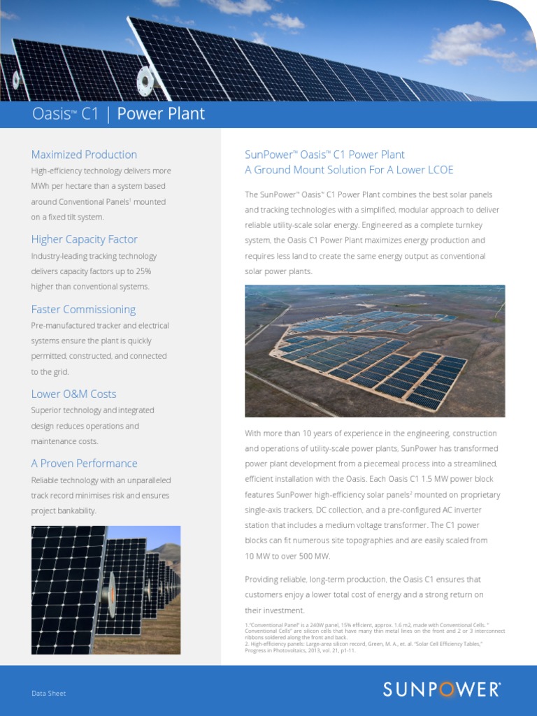 SUNPOWER Sp-Oasis-Datasheet-Rv2 - 0 | PDF | Power Inverter | Power Station
