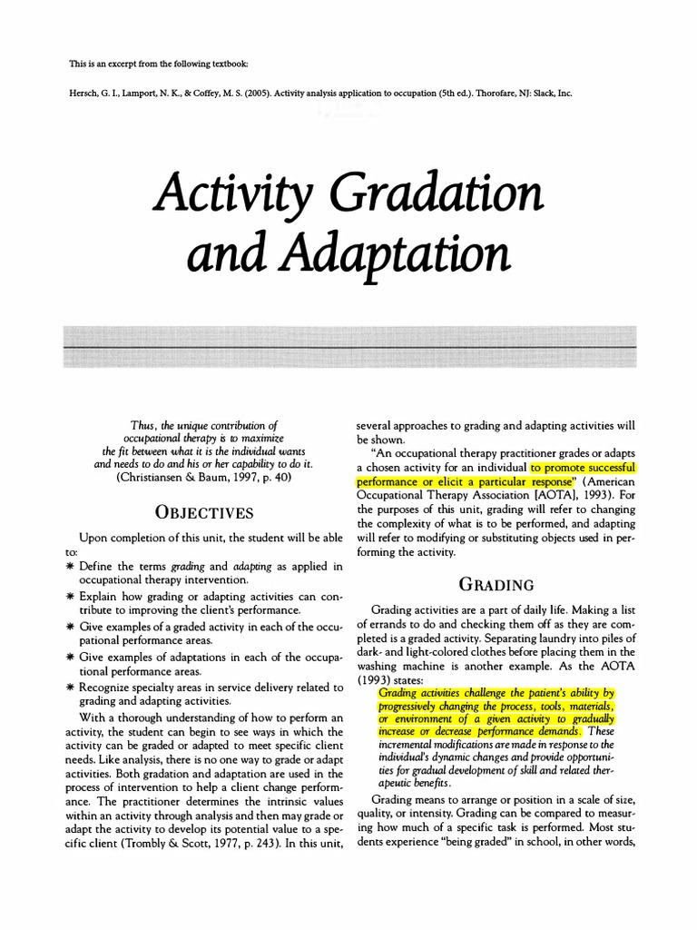 Activity Gradation and Adaptation | PDF | Occupational Therapy ...