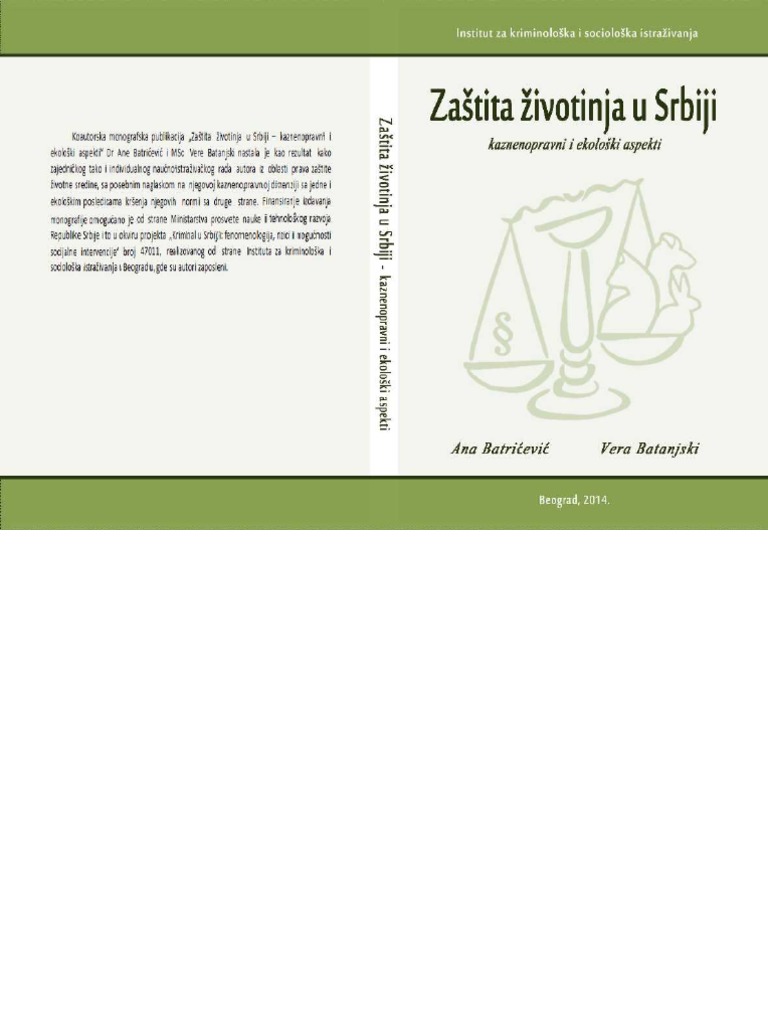 Zastita Zivotinja U Srbiji Kaznenopravni I Ekoloski Aspekti | PDF