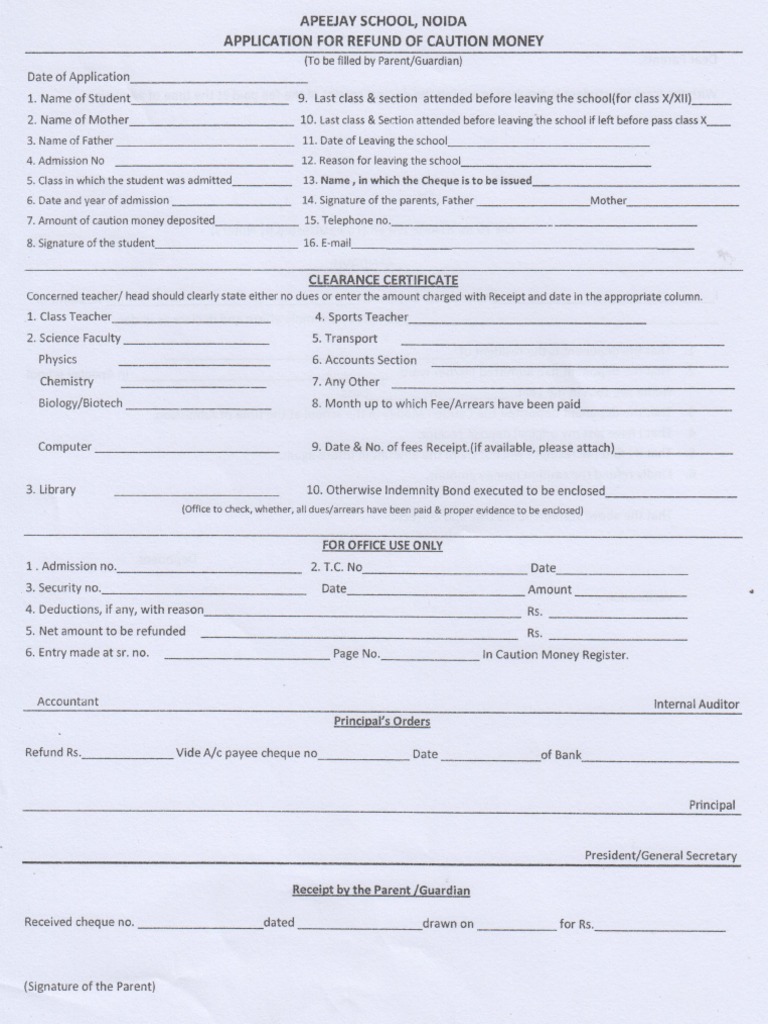 Caution Money Form | PDF