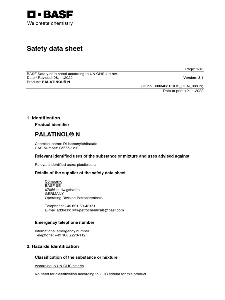 PALATINOL+N 000000000030034681 SDS GEN 00 en 3-1 | PDF | Dangerous ...