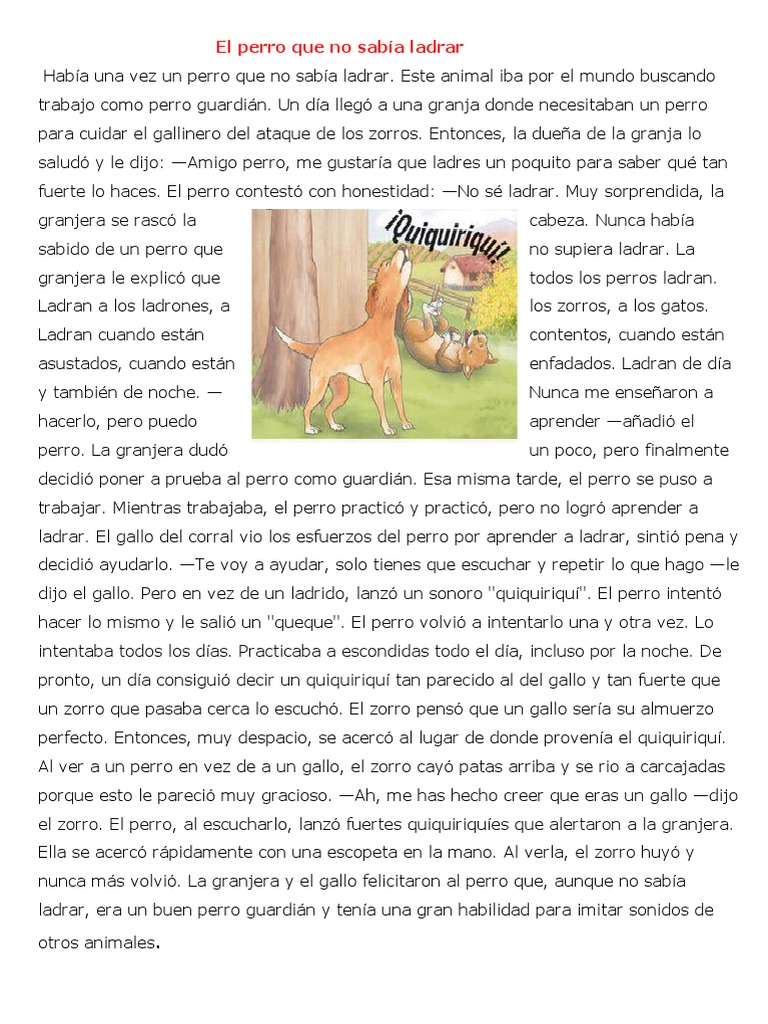 Ficha 07 - Fabula El Perro Que No Sabia Ladrar | PDF | Pollo