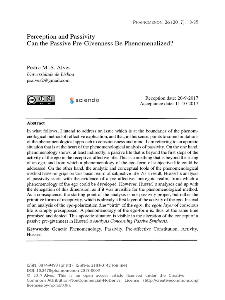 Perception and Passivity Can The Passive Pre-Given | PDF ...