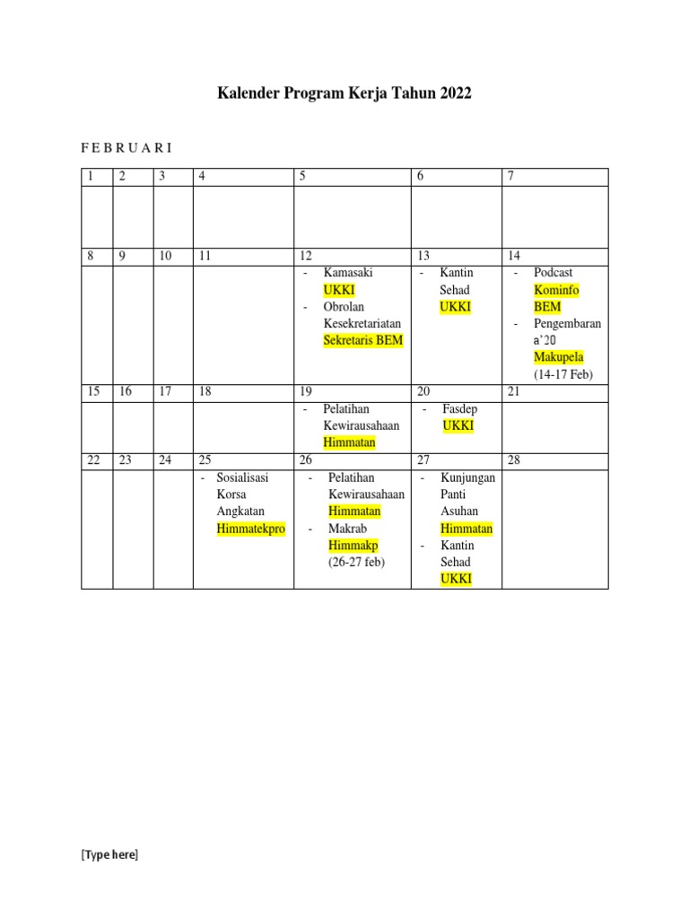 (29 Sep) Kalender Program Kerja 2022 | PDF