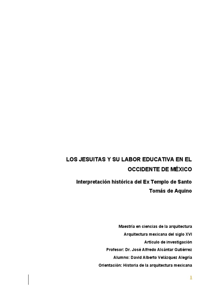 Trabajo Final Articulo Arquitectura Siglo XVI David Velazquez | PDF | Sociedad de jesus ...