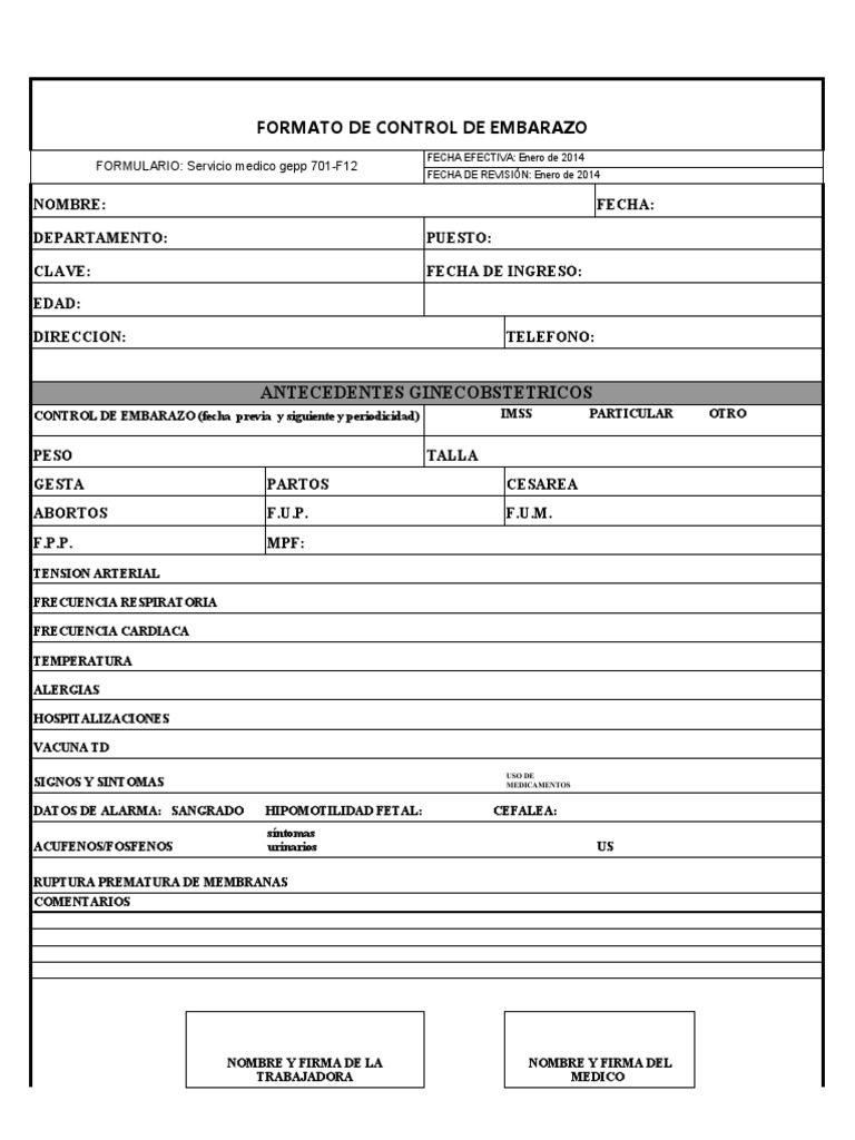 Servicio Medico Gepp 701-f12 Formato Control de Embarazo | PDF