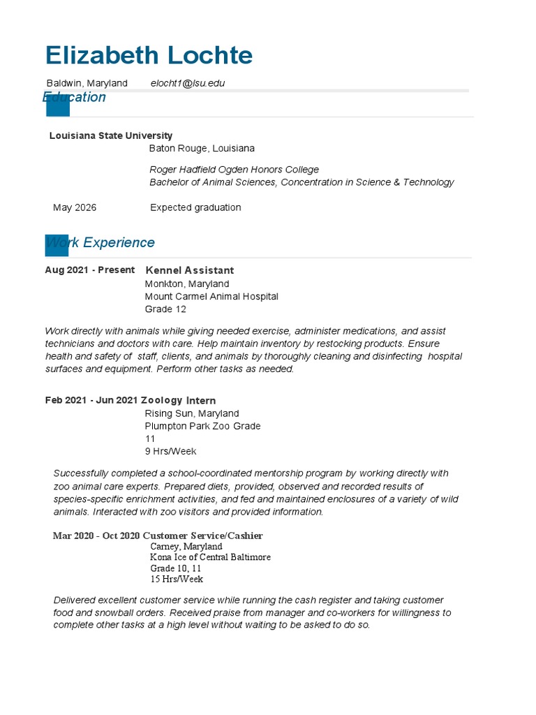 Elizabeth College Resume | PDF
