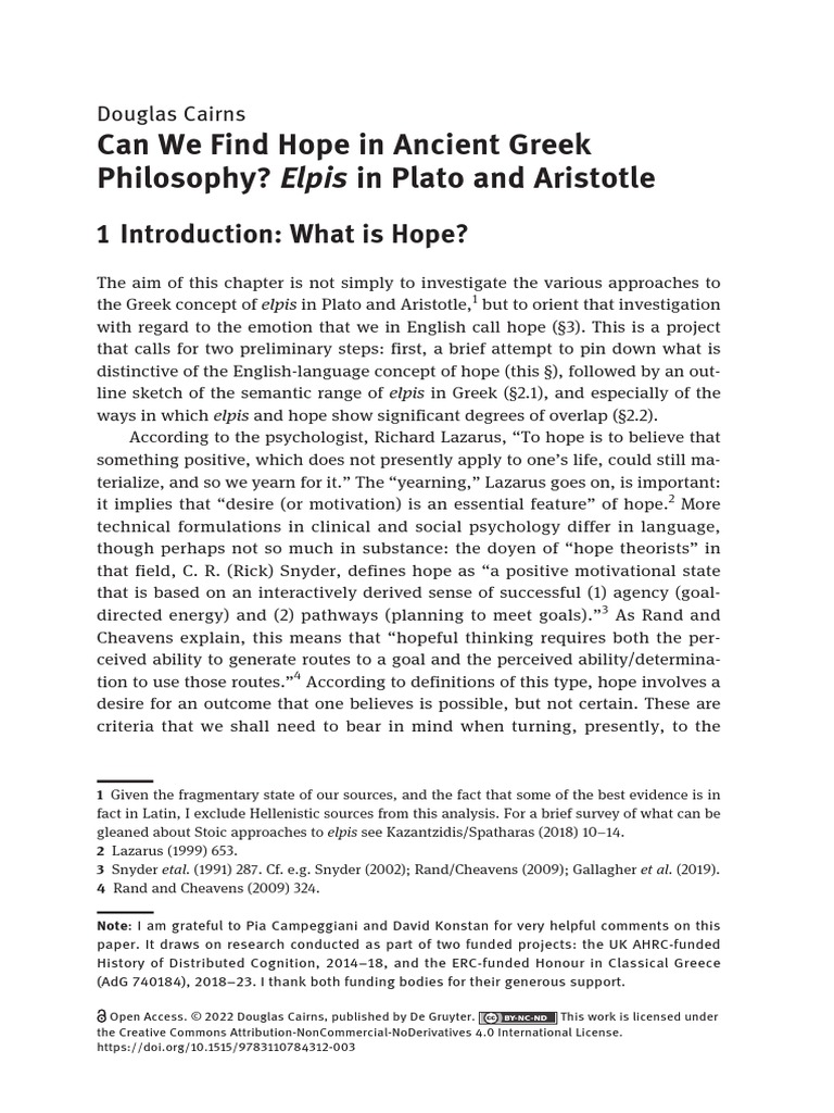Can We Find Hope in Ancient Greek Philosophy-Elpis in Plato and ...