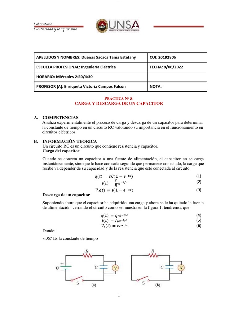 Carga y Descarga de Un Capacitor | PDF | Condensador | Electricidad