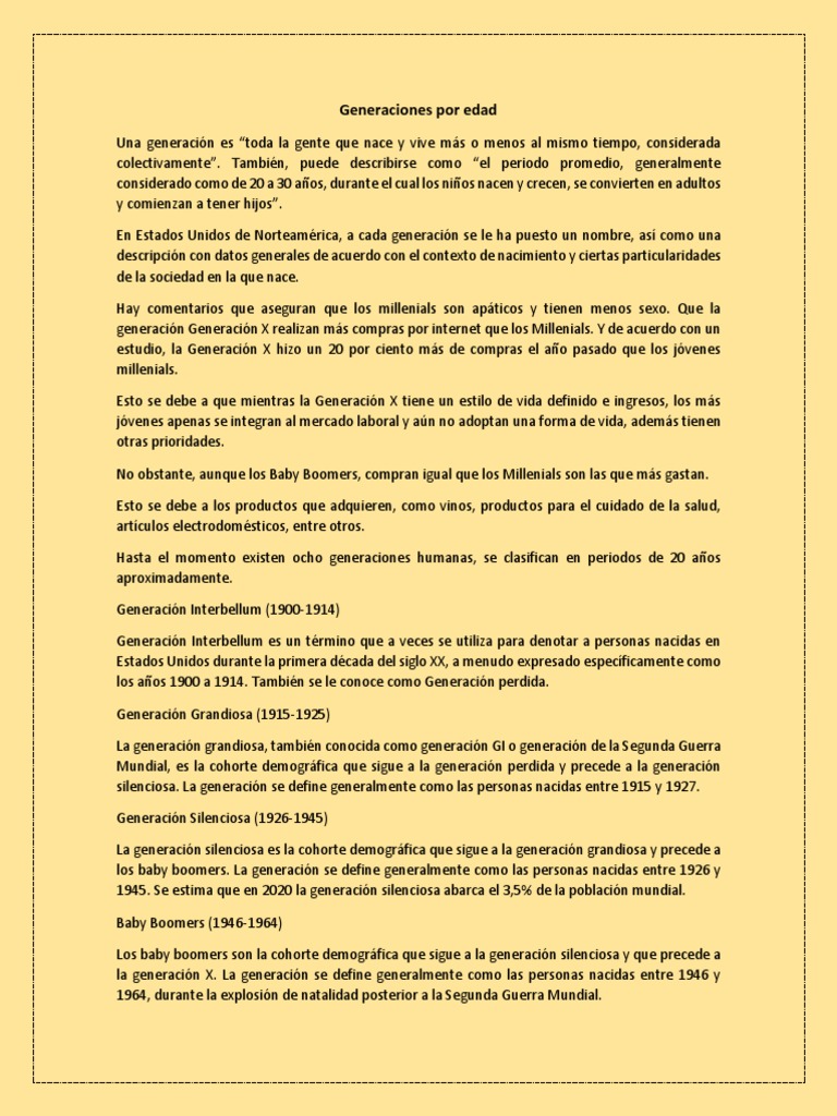 Características de las Generaciones por Edad | PDF | Millennials | Baby ...