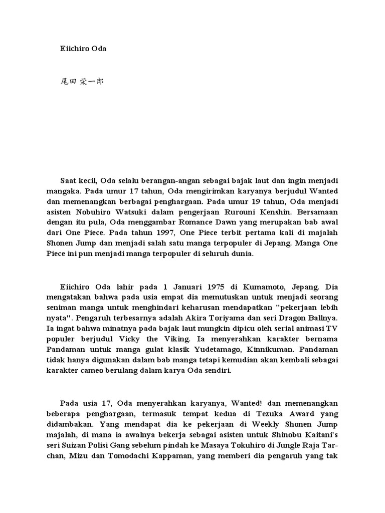 TEKS BIOGRAFI Eiichiro Oda | PDF | Fiksi Umum