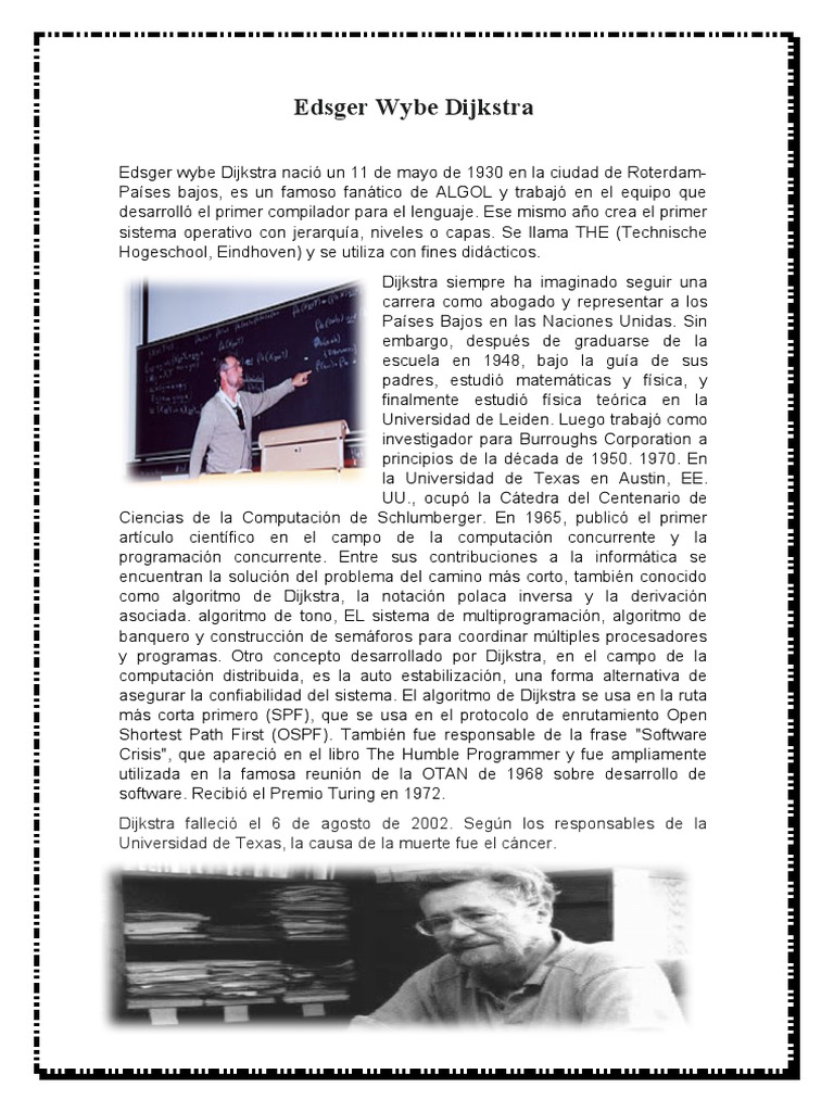 Biografia de Edsger Wybe Dijkstra | PDF | Informática | Ciencias de la ...