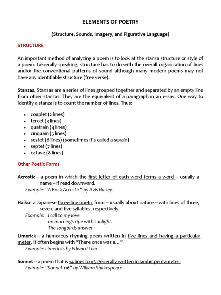 Poetic Elements Guide | PDF | Poetry | Metre (Poetry)