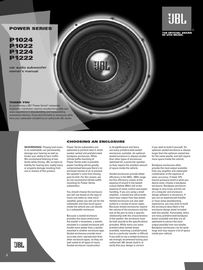 JBL p1222 Manual de Usuario | PDF | Loudspeaker | Audio Electronics