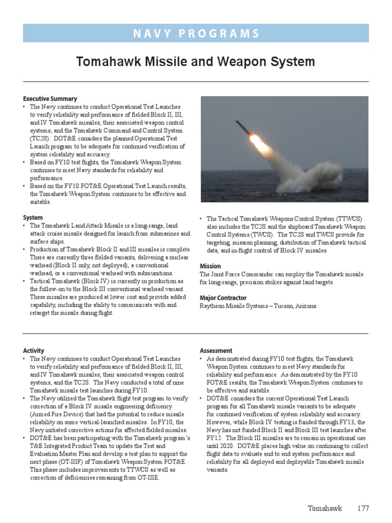 Tomahawk Missile 2010 | Download Free PDF | Missile | Missile Types