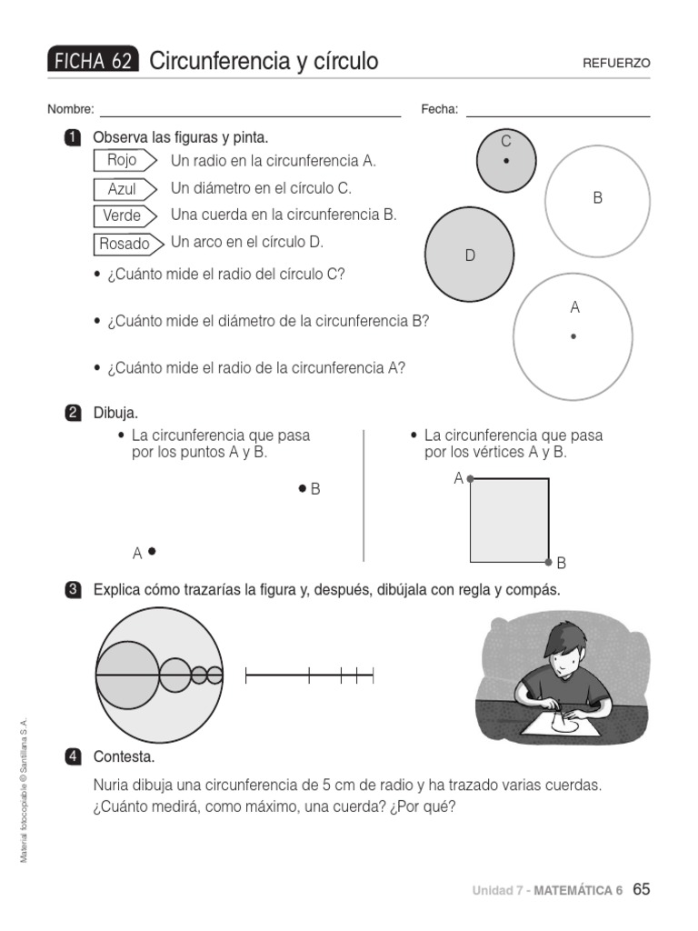 Circunferencia y Círculo: Ficha 62 | PDF | Matemáticas | Matemática ...