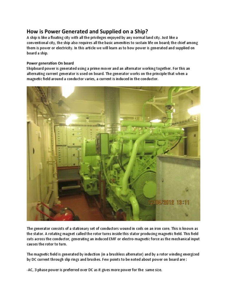 How is Power Generated and Supplied on a Ship | PDF | Electrical ...