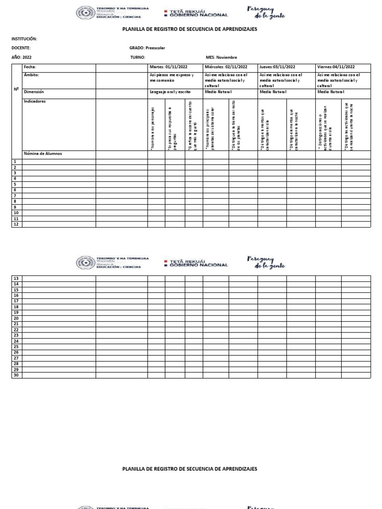 Planilla de Rsa Preescolar-1 | PDF | Educación de la primera infancia ...