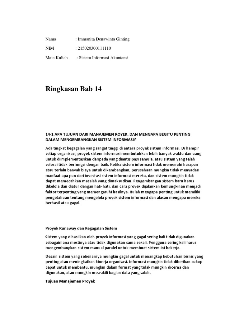 Rangkuman Sistem Infromasi Manajemen Chapter 14 | PDF | Bisnis