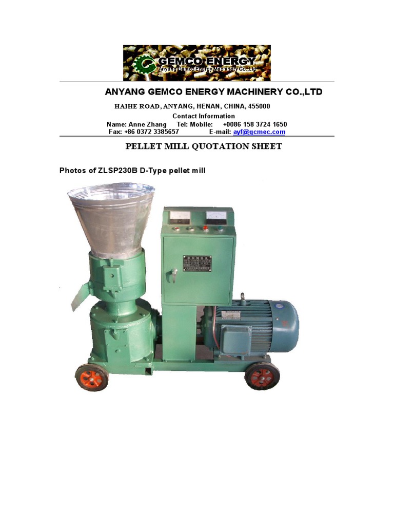 GEMCO FOB Price of The ZLSP230B D-Type Pellet Mill | PDF