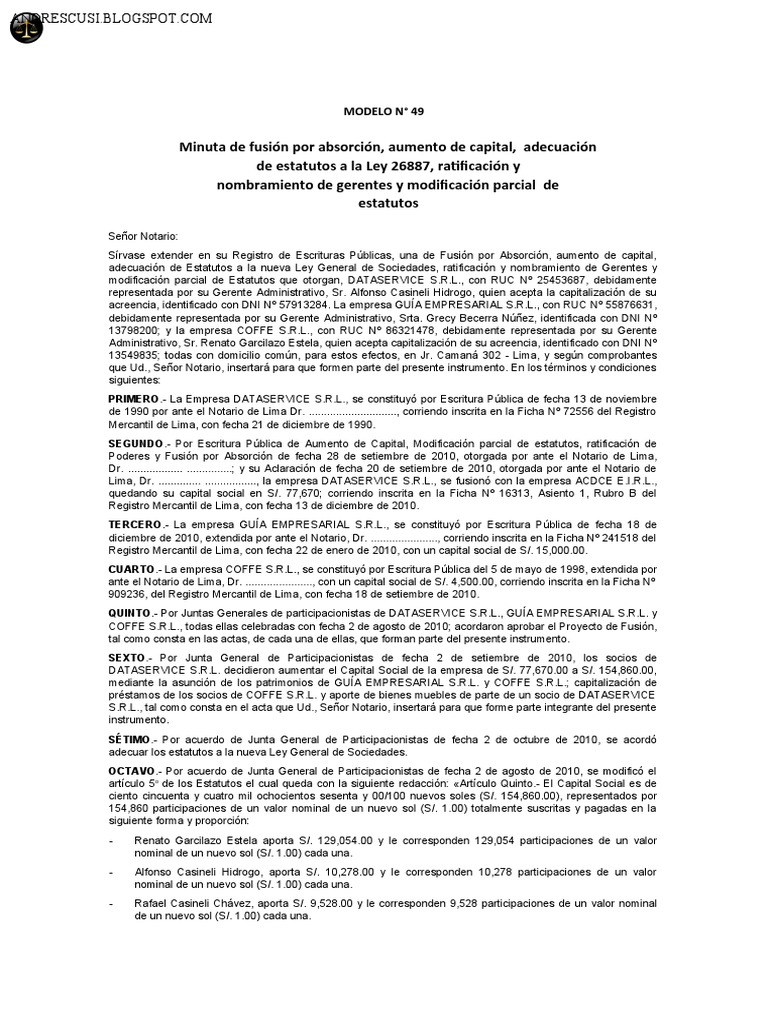 Minuta de Fusion | PDF | Derecho Civil (Common Law) | Business