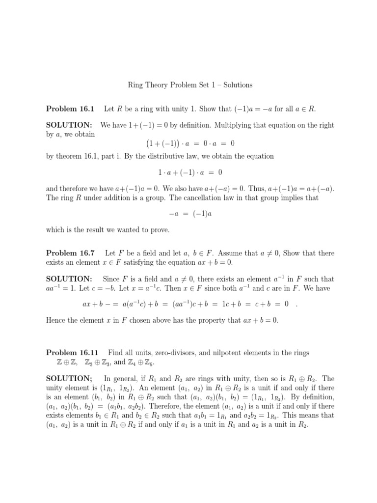 MATH403 PS1 Solutions | PDF | Ring (Mathematics) | Matrix (Mathematics)