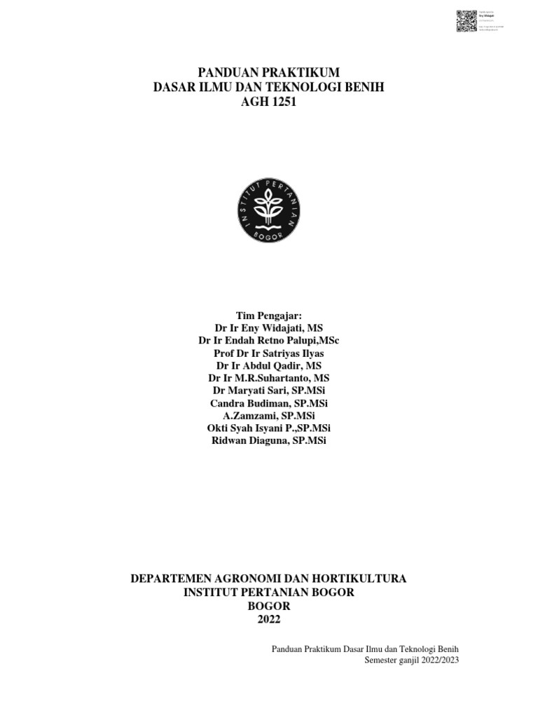PANDUAN PRAKTIKUM DASAR TEKNOLOGI BENIH (By IPB UNIVERSITY) | PDF