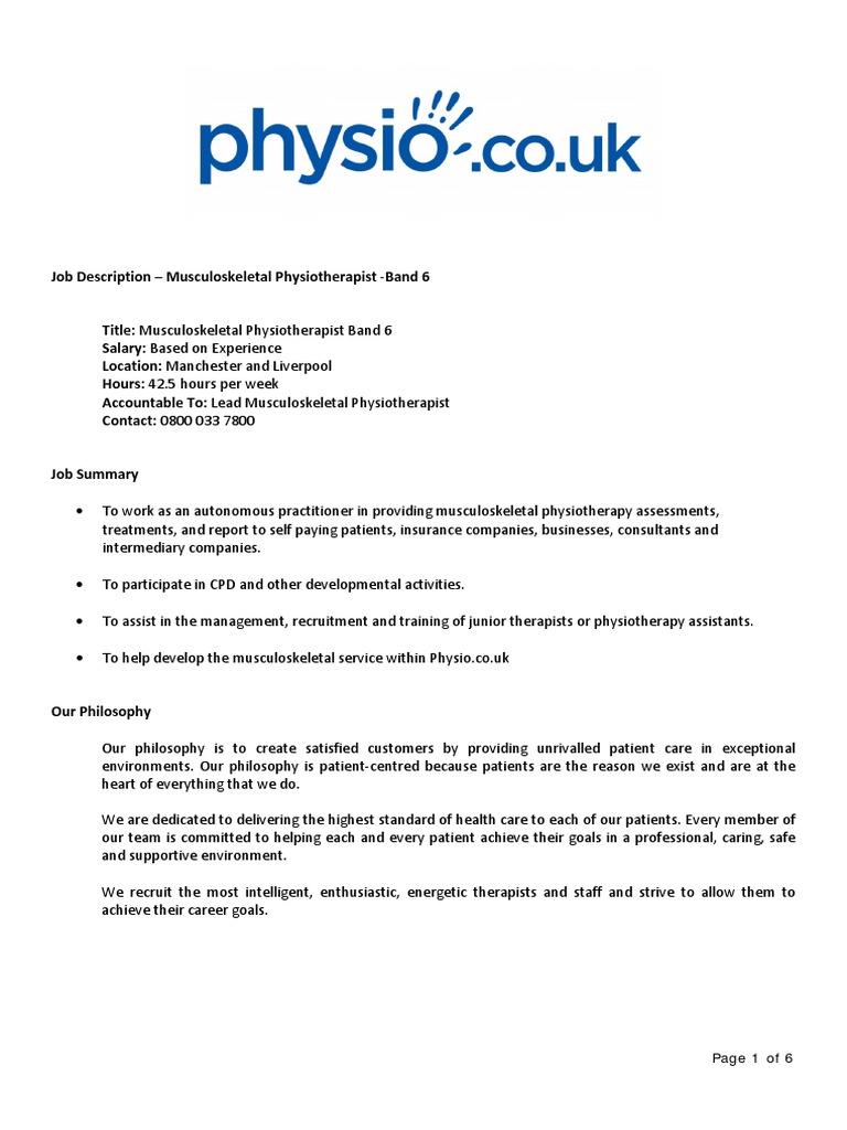 Musuloskeletal Physiotherapist - Band 6 - Job Description | PDF ...