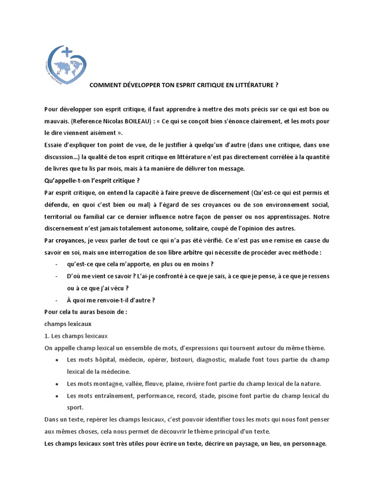 Développer l'esprit critique en littérature | PDF | Pensée critique ...