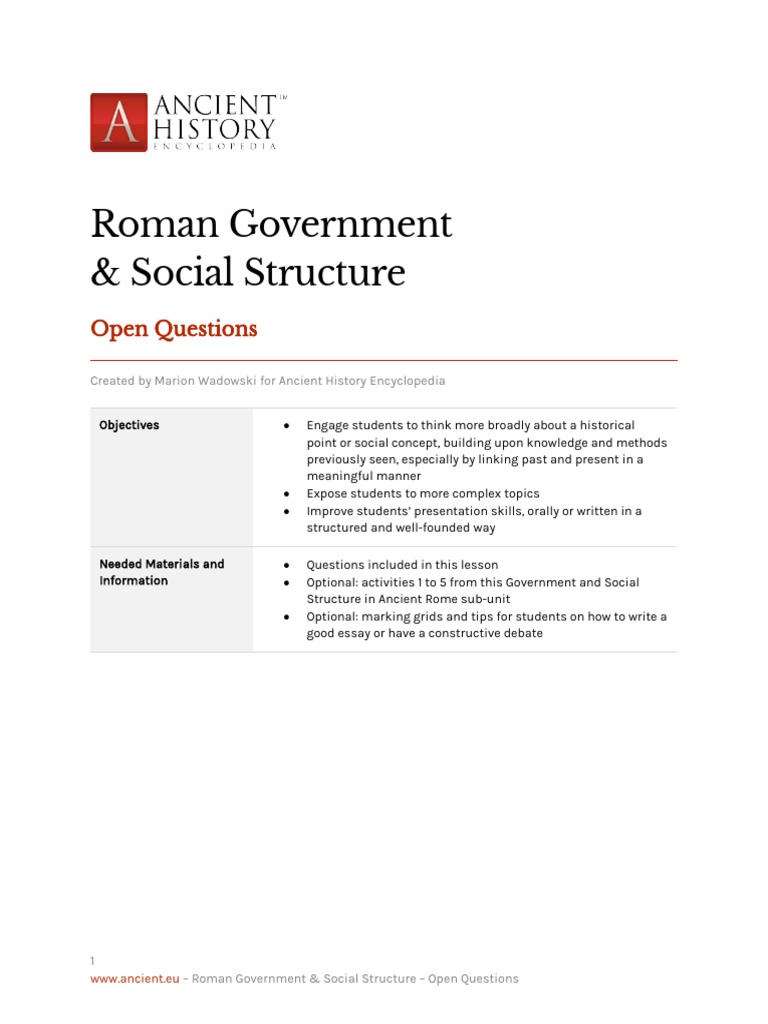 Essay Questions - Roman Government and Social Structure | PDF ...