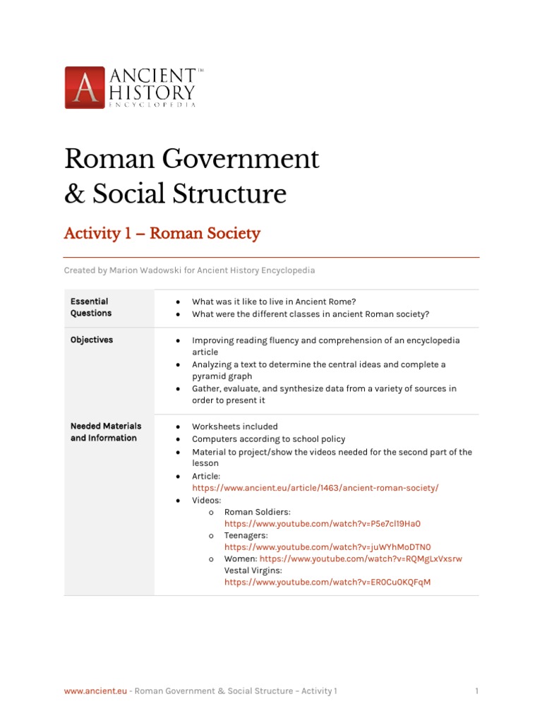 Activity 1 - Roman Society | PDF | Ancient Rome | Ancient Europe