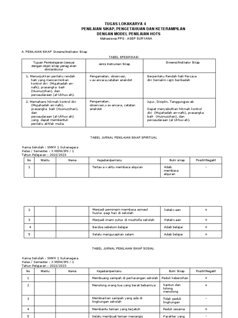 TUGAS 4 - Membuat Evaluasi Pembelajaran Penilaian Sikap, Pengetahuan Dan Ketrampilan Dengan ...