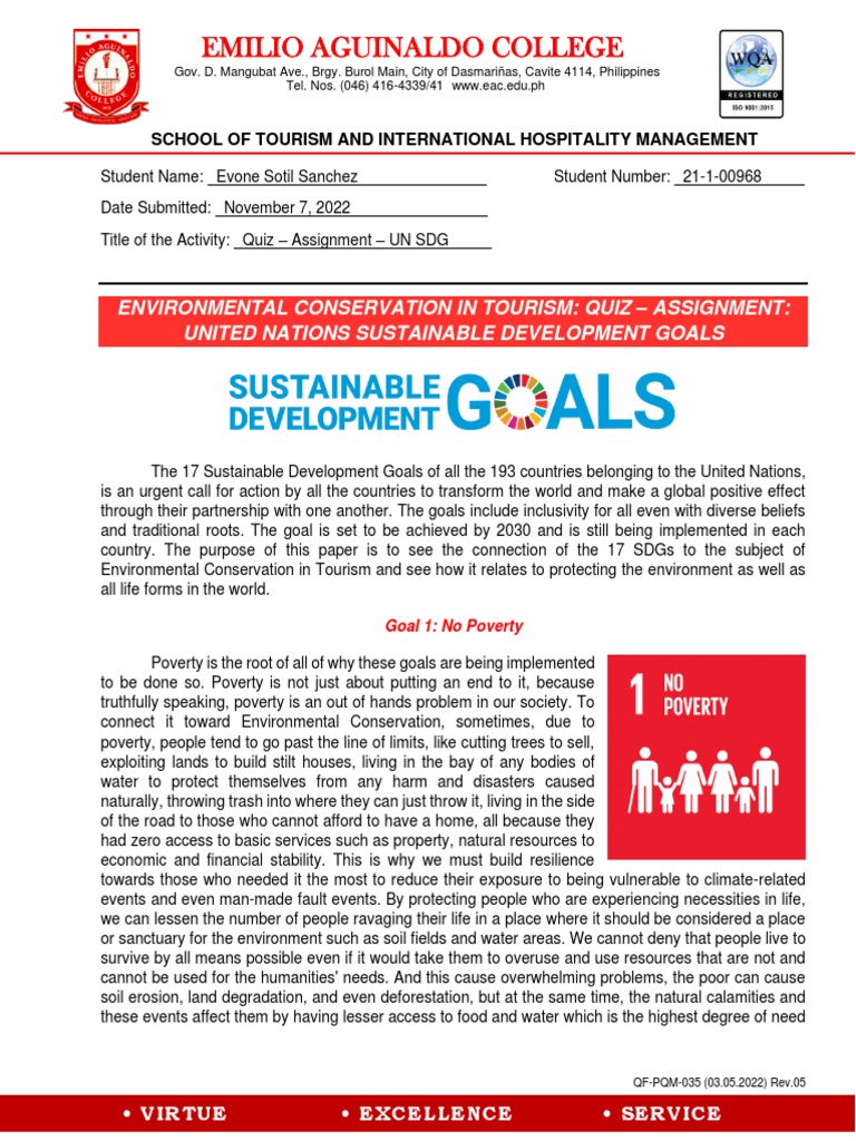Quiz Assignment Un SDG Sanchez | PDF | Conservation Biology | Climate Change
