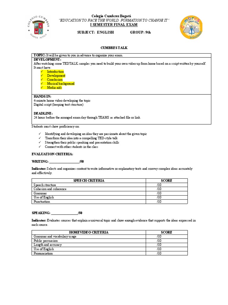 9th Grade I Semester | PDF | English Language | Test (Assessment)