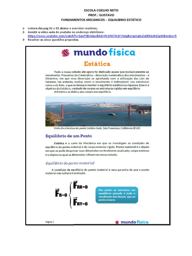 Exercícios de Equilíbrio Estático | PDF | Torque | Quantidades físicas