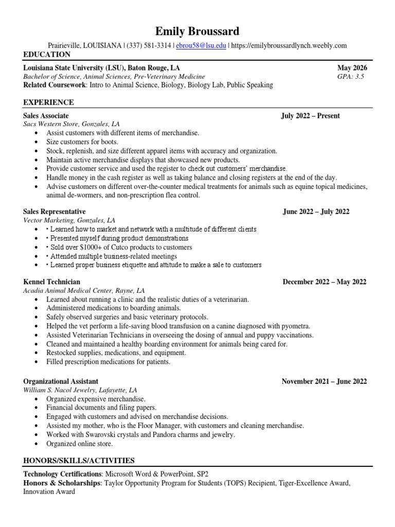 October 2022 Official Resume Emily Broussard PDF | PDF | Health Care ...