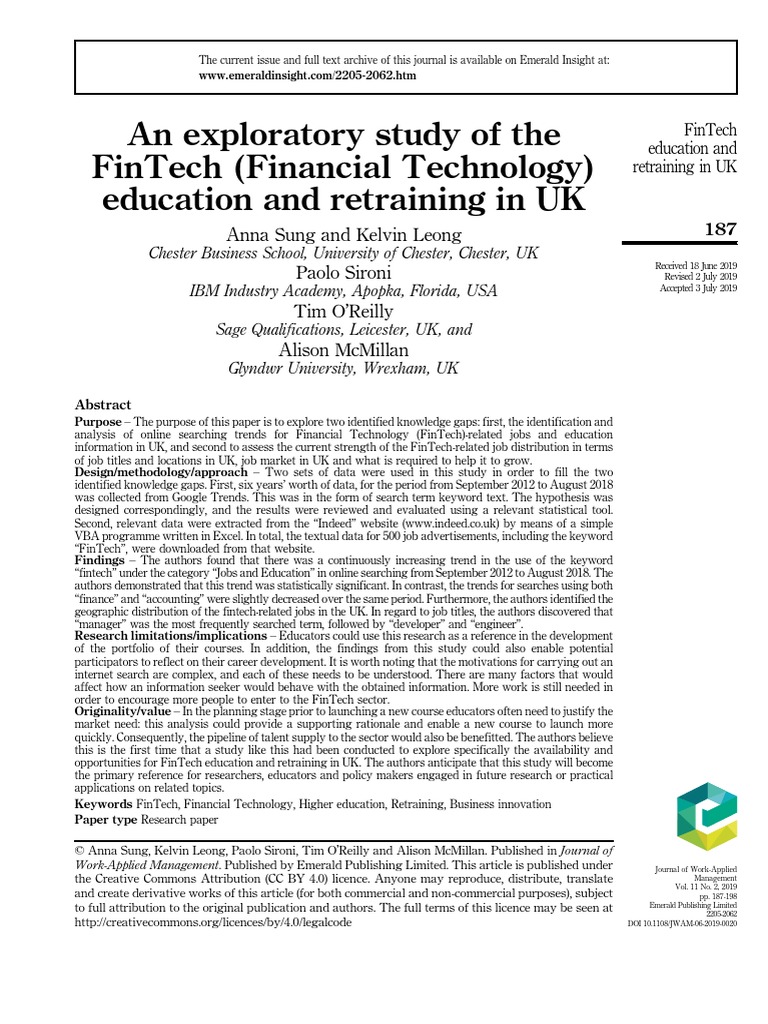 An Exploratory Study of The Fintech Education | PDF | Financial Technology | Finance & Money ...