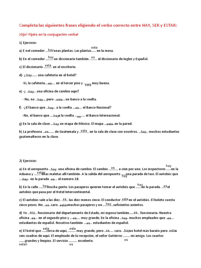Ejercicios Con HAY SER ESTAR | PDF | Calendario